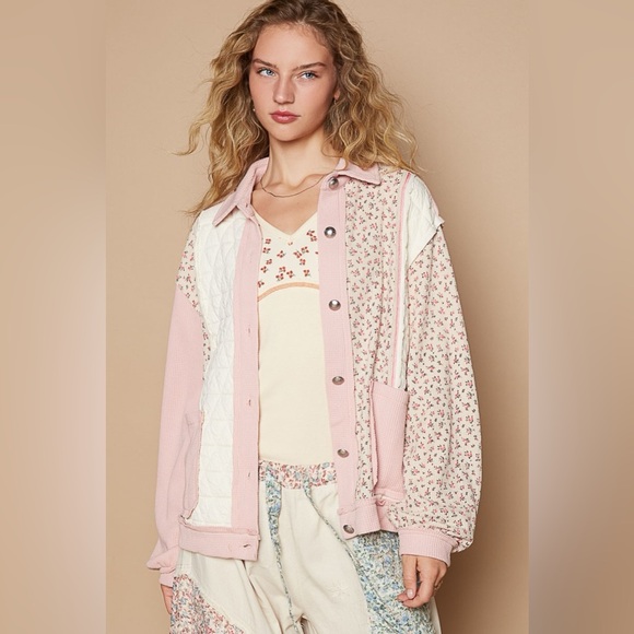 POL | Jackets & Coats | Pol Floral Exposed Seam Button Up Quilted ...